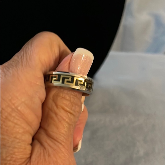 Accessories | 14stainless Steel Greek Key Design Ring Wblack Design Of ...